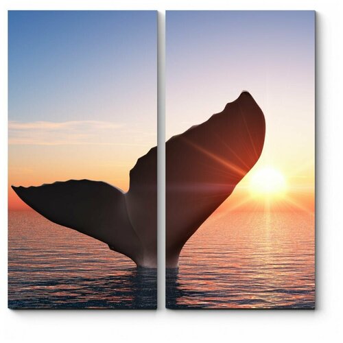 Модульная картина Силуэт кита на закате 80x80