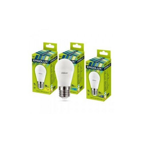 Светодиодная LED лампа Ergolux шар G45 E27 9W(780lm 220°) 4500K 4K матовая 88x45 пластик/алюм. LED-G45-9W-E27-4K (упаковка 14 штук)