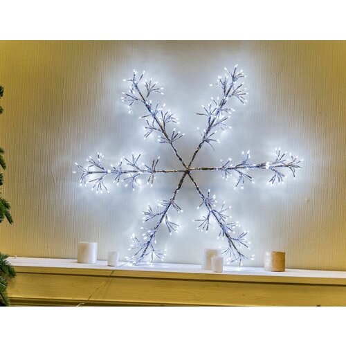 Подвесная светящаяся снежинка волшебные кисточки мерцающая, серебряная, 336 холодных белых LED-огней, 78 см, уличная, Kaemingk (Lumineo)