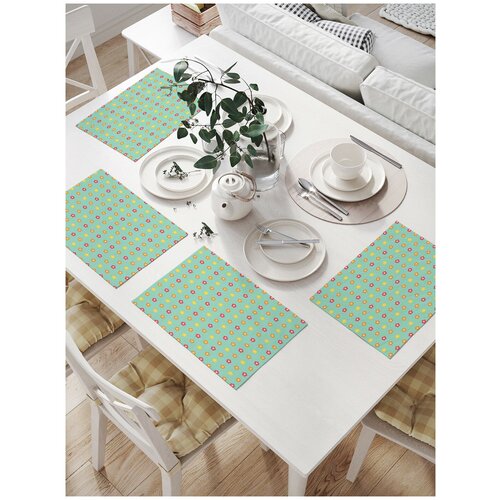 Салфетки на стол для сервировки прямоугольные, плейсмат JoyArty "Многоцветные цветы", 32x46 см, в комплекте 4шт.