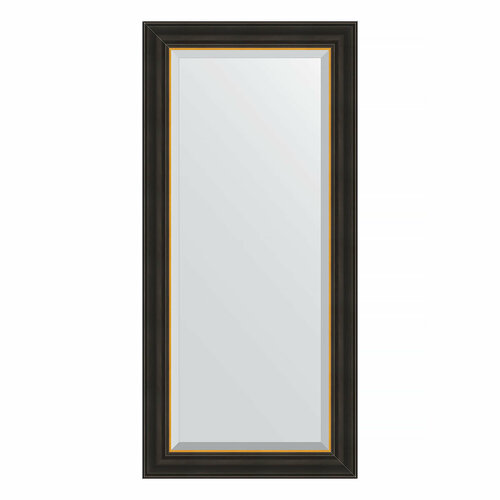 Зеркало настенное с фацетом EVOFORM в багетной раме чёрное дерево с золотом, 54х114 см, для гостиной, прихожей, спальни и ванной комнаты, BY 3927