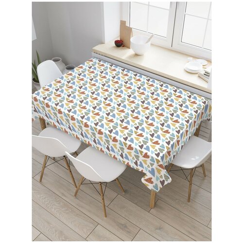 Скатерть прямоугольная JoyArty на кухонный стол "Сердечки из лоскутов" из оксфорда, 180x145 см