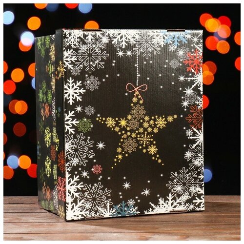 Коробка подарочная Сима-ленд Разноцветные снежинки, 31.2 х 25.6 х 16.1 см, разноцветный
