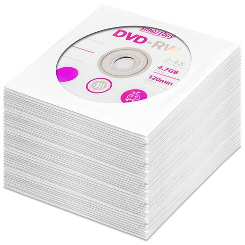 Перезаписываемый диск SmartBuy DVD-RW 4,7Gb 4x в бумажном конверте с окном, 50 шт.