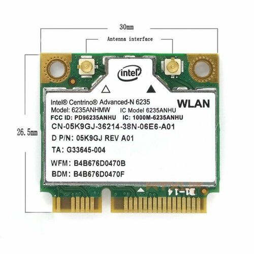 Двухдиапазонная Wi-Fi-карта Для Ноутбука, INTEL 6235 ANHMW Mini PCI-E 2.4/5 ГГц 300 Мбит/с 802.11n /802.11a/g Bluetooth 4.0 Беспроводная WLAN-карта плата Mini PCI-Express