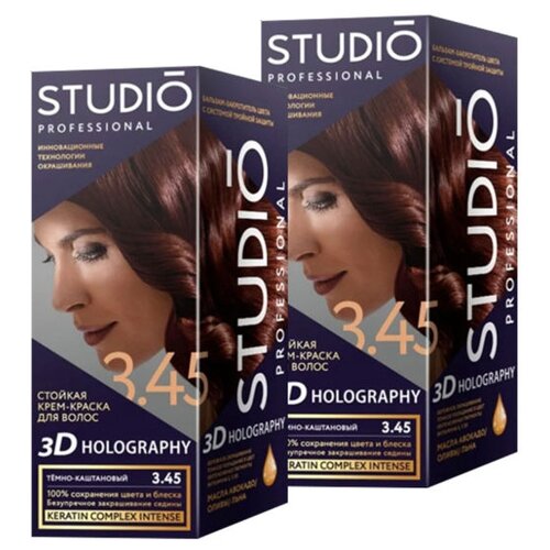 Essem Hair Studio Professional 3D Holography стойкая крем-краска для волос, 2шт, 3.45 тёмно-каштановый, 115 мл