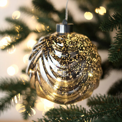 Kaemingk Светящийся елочный шар Леннарт 12 см серебряный, 5 теплых белых LED ламп, на батарейках 482789