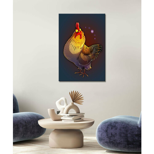 Картина - Курица, курицы, курочка, петух, петухи, красивые породы куриц, стилизация курица, рисунок курица, курица арт, петух арт (27) 60х80