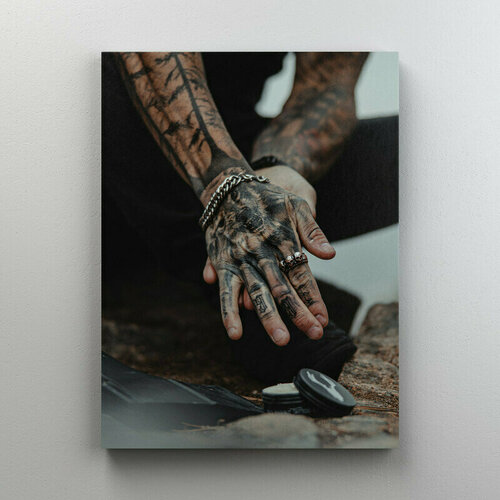 Интерьерная картина на холсте "Дизайн мужских татуировок на руках" размер 45x60 см