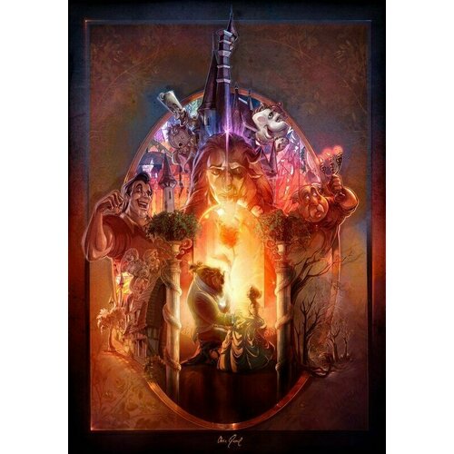 Плакат, постер на бумаге Красавица и чудовище (Beauty and the Beast), Гари Труздейл, Кирк Уайз. Размер 30 х 42 см