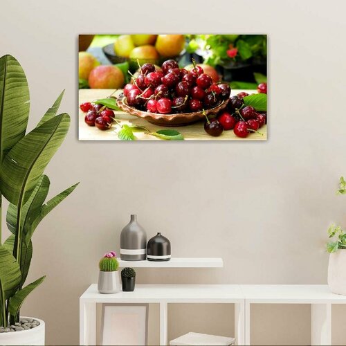 Картина на холсте 60x110 LinxOne "Лето тарелка вишни вишня" интерьерная для дома / на стену / на кухню / с подрамником