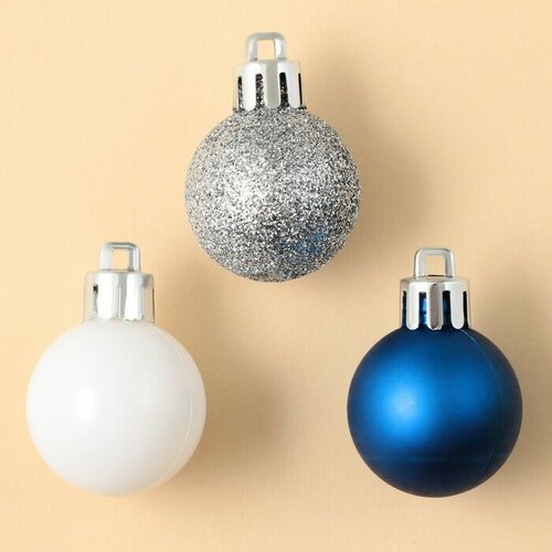 Набор ёлочных шаров, d-3 см, 6 шт, пластик, цвета синий, серебристый, белый 9489966
