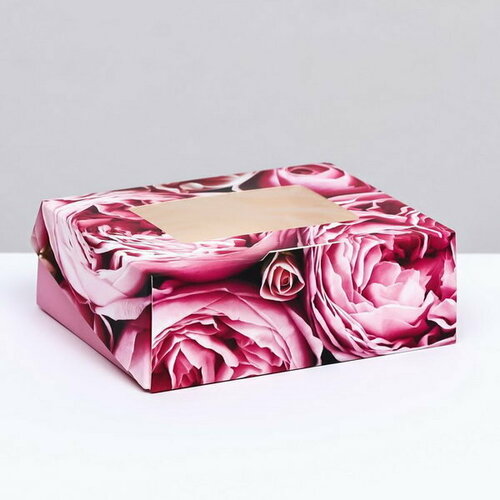 Коробка складная с окном "Розы" 10 x 8 x 3.5 см, 20 шт.
