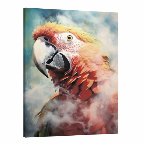 Интерьерная картина 50х70 "Призрачная красота: попугай в облаках дыма"