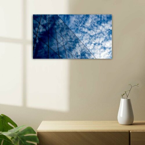 Картина на холсте 60x110 LinxOne "Здание облака отражение" интерьерная для дома / на стену / на кухню / с подрамником