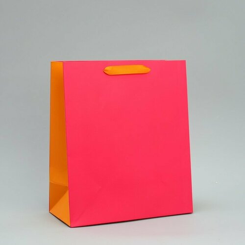 Пакет подарочный двухцветный, упаковка, «Розовый-оранжевый», ML 23 х 27 х 11.5 см