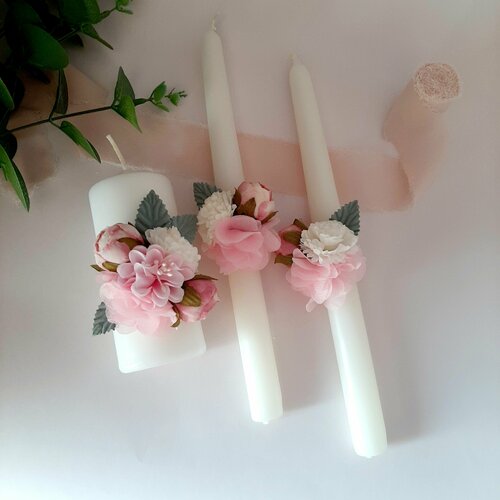 Набор свадебных свечей "Семейный очаг" Розы розовые