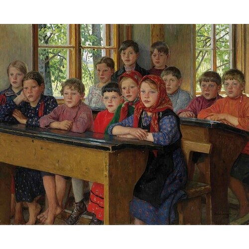 "В классе", художник Богданов-Бельский, картина (37х30 см / на подрамнике)