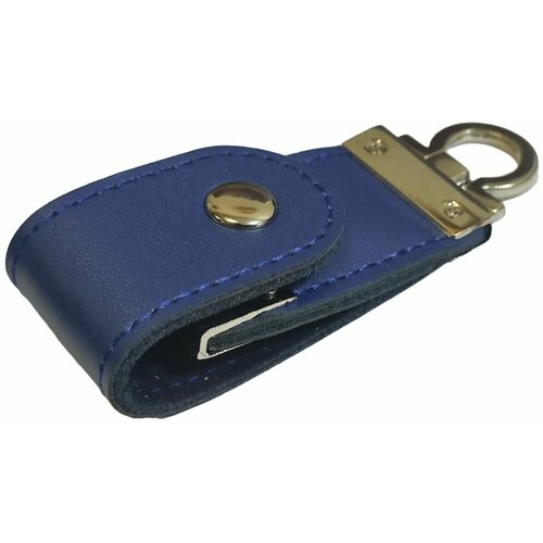 Подарочная флешка кожаная на кнопке синяя, оригинальный сувенирный USB-накопитель 8GB