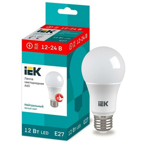 Лампа светодиодная A60 шар 12Вт 12-24В 4000К E27 (низковольтная) IEK LLE-A60-12-12-24-40-E27 (10шт. в упак.)