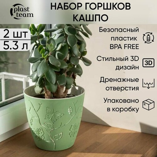 Набор горшков для цветов 2шт по 5,3л (ДхШхВ) 22,5х22,5х21см горшок для цветов пластиковый кашпо для цветов уличные