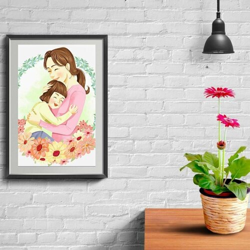Постер "Улыбающиеся мама и ребенок" Cool Eshe из коллекции "День матери", плакат А4