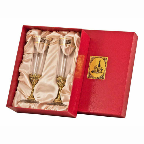 Набор из 2-х бокалов для шампанского Богемия, отделка "Флорис" НБШБ-02Ф/К