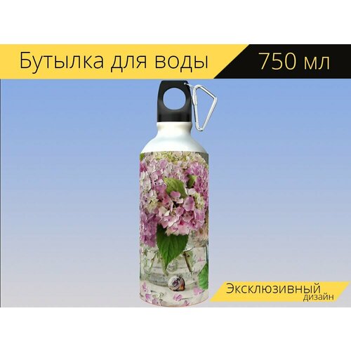 Бутылка фляга для воды "Цветок, розовый, ваза" 750 мл. с карабином и принтом