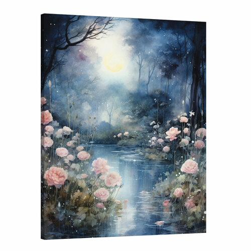 Интерьерная картина 50х70 "Розы в тишине ночи"