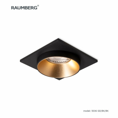 Встраиваемый неповоротный светильник RAUMBERG 5036 RF gd/bk/bk золотистый с черным кольцом и черной рамкой под светодиодную лампу GU10