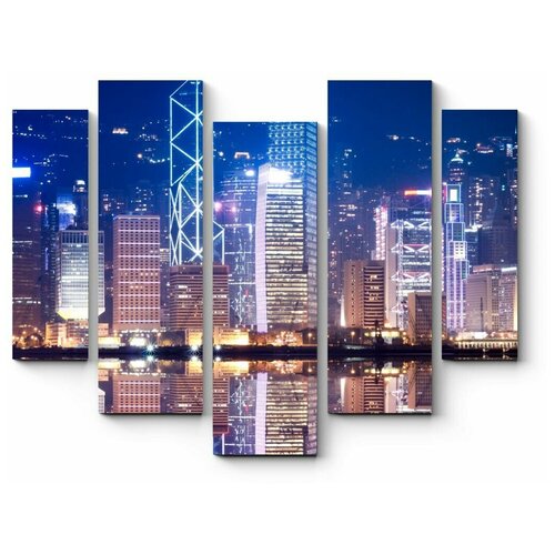 Модульная картина Ночной Гонконг в отражении водах бухты 101x82