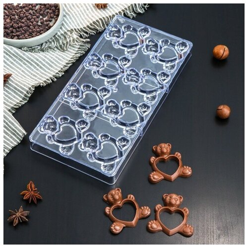 Форма для шоколада и конфет 28×14 см «Влюблённые мишки», 8 ячеек