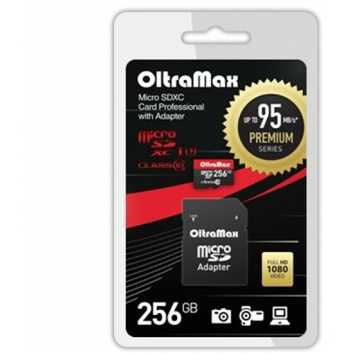 Карта памяти microSDXC 256Gb OltraMax, Class10, UHS-1 Premium (U3) SD 95 MB/s, с адаптером