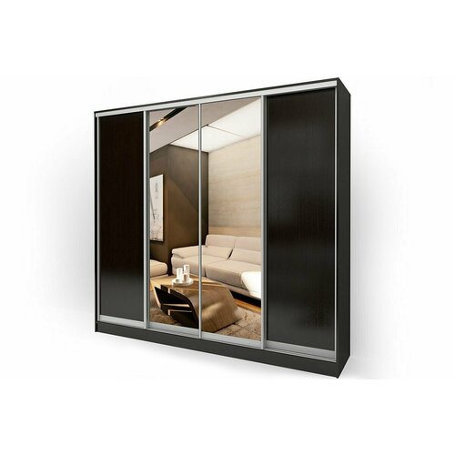 Шкаф-купе для одежды МногоМеб Версаль 240x60x220, 4 двери, 2 зеркала, черный