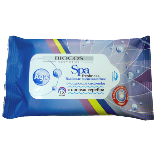 BioCos Влажные салфетки антибактериальные с ионами серебра, 15 шт.