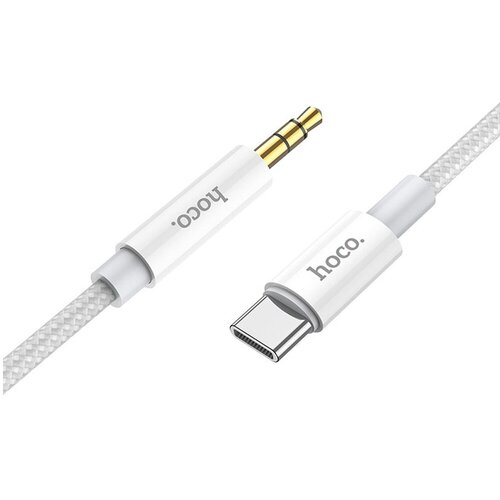 Кабель AUX, Jack 3,5mm(m) - Type-C(m) HOCO UPA19, Digital, 1.0м, круглый, силикон, нейлон, цвет: серебряный