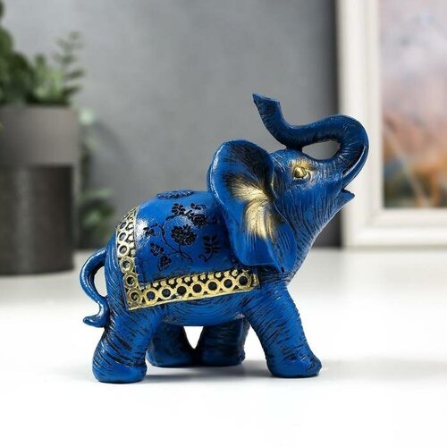 Сувенир полистоун "Синий слон с золотым узором на попоне" микс 11х11,5х6 см