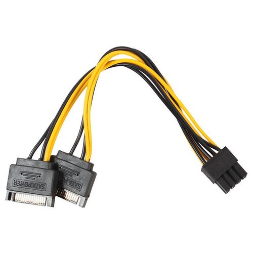 Кабель ORIENT 2xSATA 15pin - PCIe 6+2pin (C588), черный/желтый