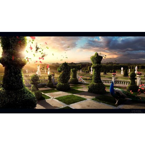 Картина на холсте 60x110 LinxOne "Chess garden, шахматы, кусты" интерьерная для дома / на стену / на кухню / с подрамником