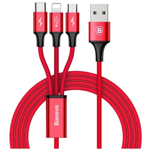 Кабель Baseus 3 in 1 Rapid Series USB - USB Type-C/Lightning/microUSB (CAMLT-SU), 1.2 м, 1 шт., красный
