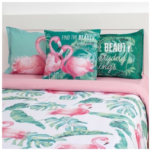 Комплект постельного белья Этель Фламинго, евростандарт, ранфорс, бирюзовый/розовый
