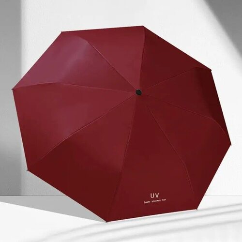 Мини-зонт механика, купол 97 см., 8 спиц, система «антиветер», чехол в комплекте, черный, бордовый