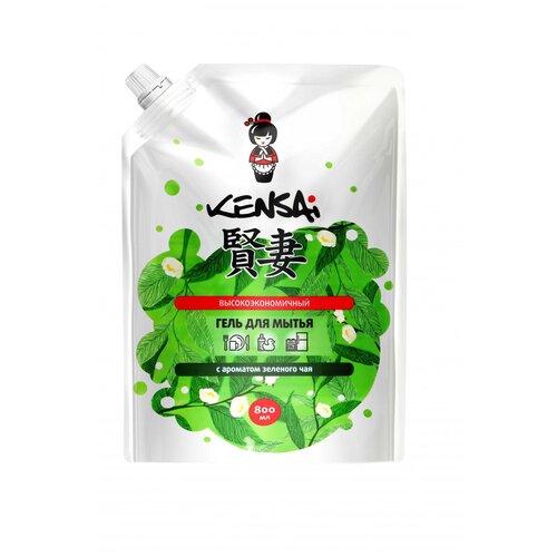 Kensai гель для мытья посуды с ароматом зеленого чая сменный блок, 0.8 л, 0.8 кг