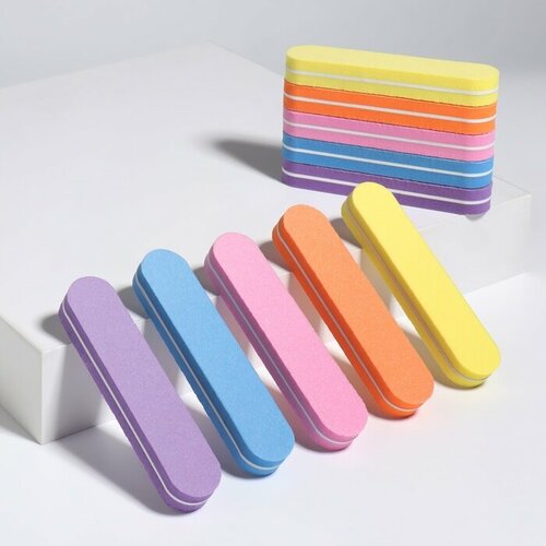 Queen fair Бафы наждачные для ногтей, двусторонние, 10 шт, 9 × 1,8 × 1,1 см, разноцветные