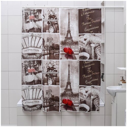 Штора для ванной комнаты "Париж ретро", цвет белый (1 шт.)