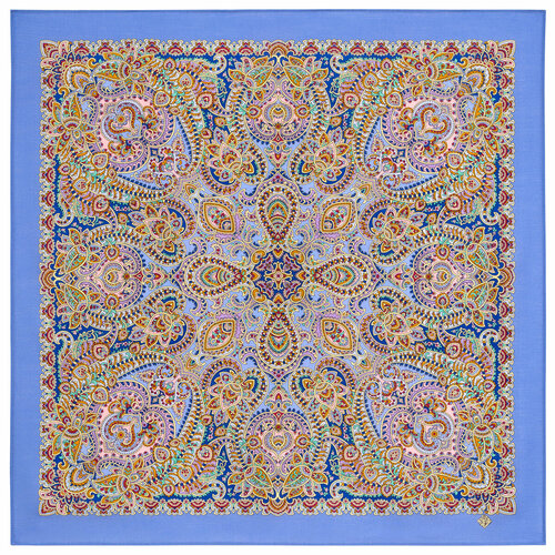 Платок Павловопосадская платочная мануфактура,89х89 см, синий, розовый