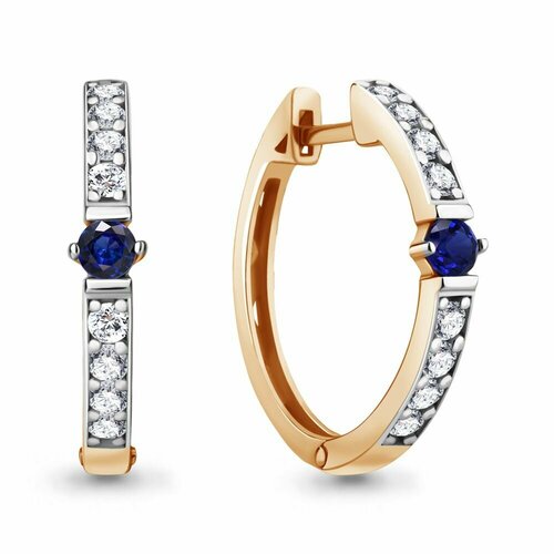 Серьги серебро, 925 проба, фианит, сапфир синтетический, синий, золотой
