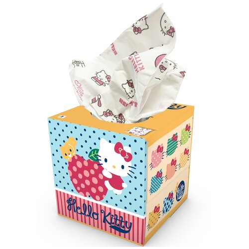 Салфетки бумажные выдергушки World Cart "Hello Kitty" с рисунком 3-х слойные, 56 шт