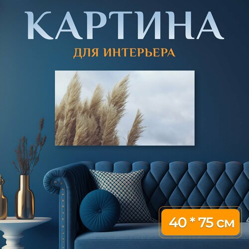 Картина на холсте "Тростник, завод, ветер" на подрамнике 75х40 см. для интерьера