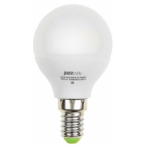 Лампа светодиодная PLED-ECO-G45 5Вт шар 3000К тепл. бел. E14 400лм 220-240В JazzWay 1036896A (9шт.)
